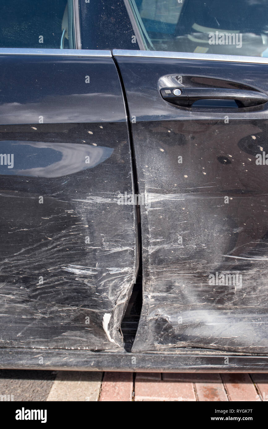 Car crash UK. Close up damage and details after a road traffic accident ...