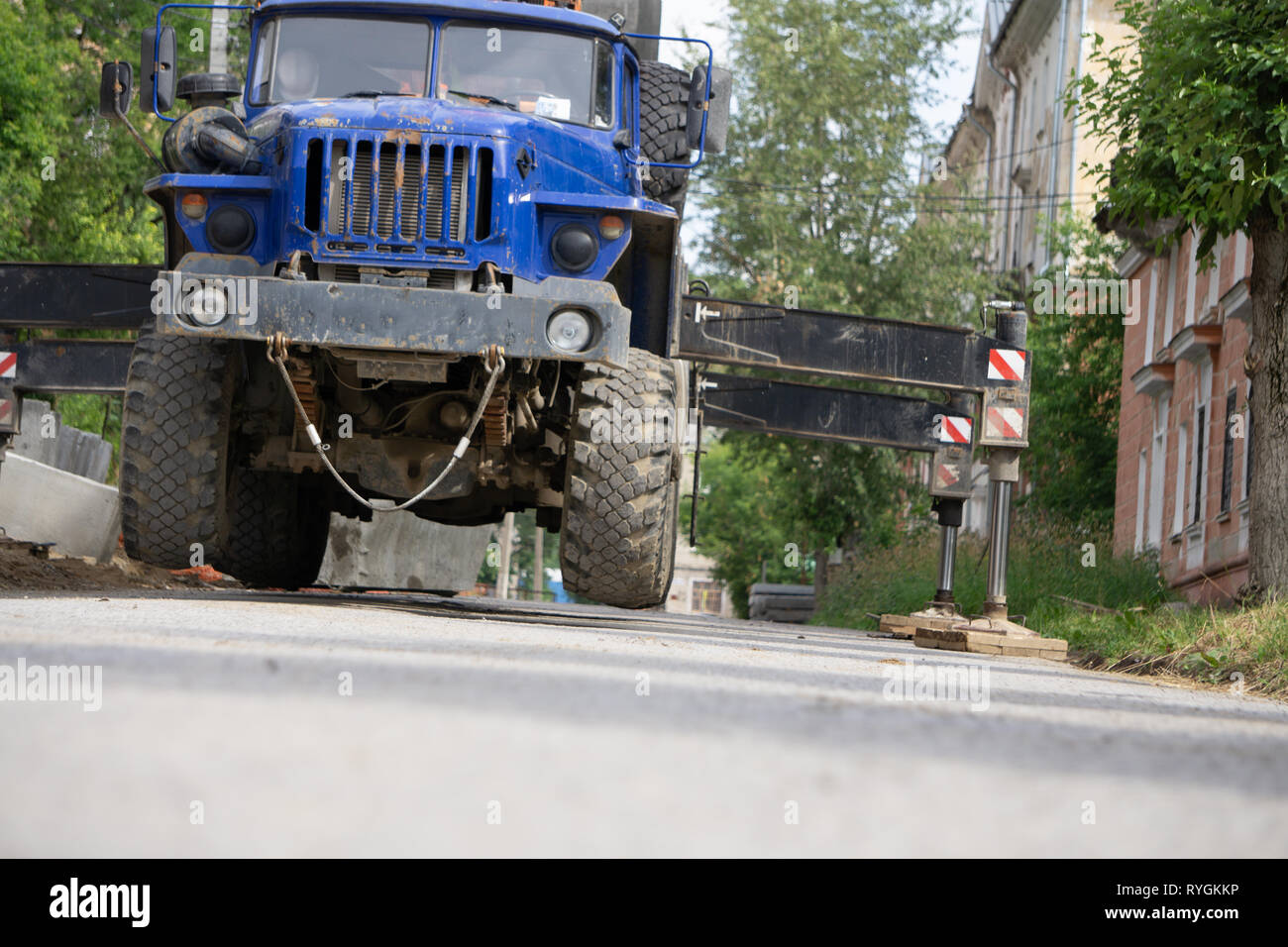 Crane operator and Mobile crane machine stand by waiting for lift steel ...
