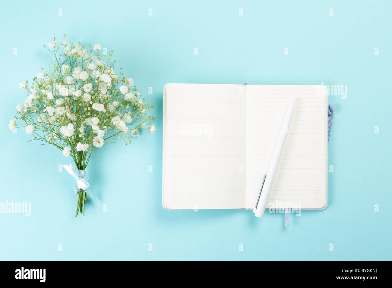 Good morning concept - coffee, flowers, notebook Stock Photo - Alamy