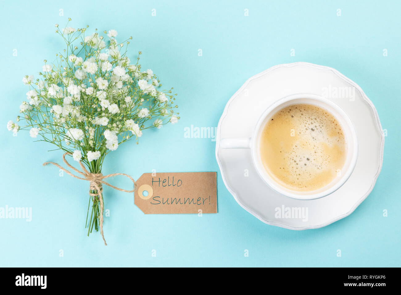 Good morning concept - coffee, flowers, notebook Stock Photo - Alamy