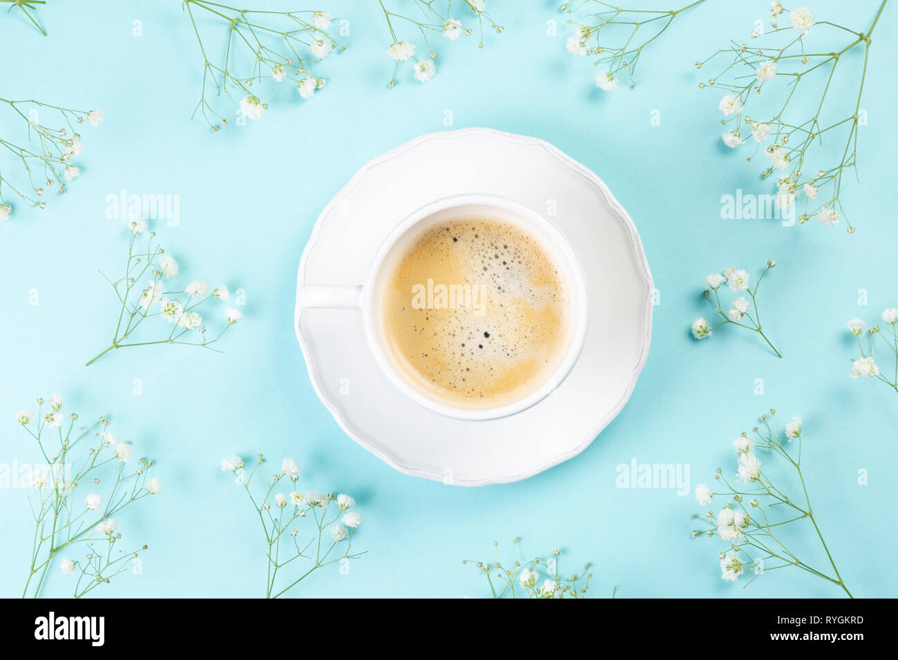 Good morning concept - coffee, flowers, notebook Stock Photo - Alamy