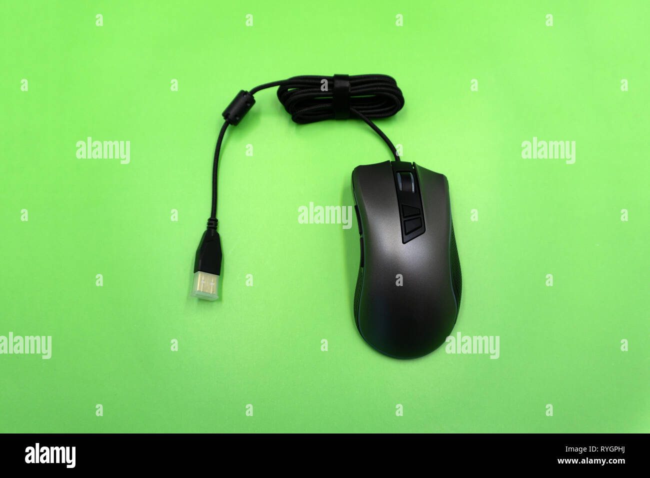 isolated white computer mouse with black stripe on white background ...