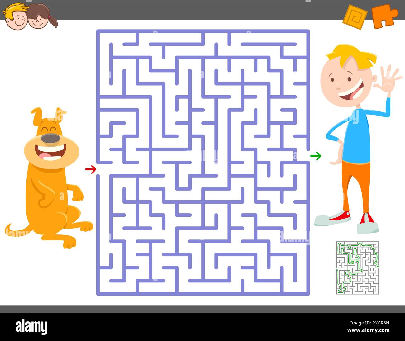 Cartoon Illustration of Education Maze Activity Game for Children with ...
