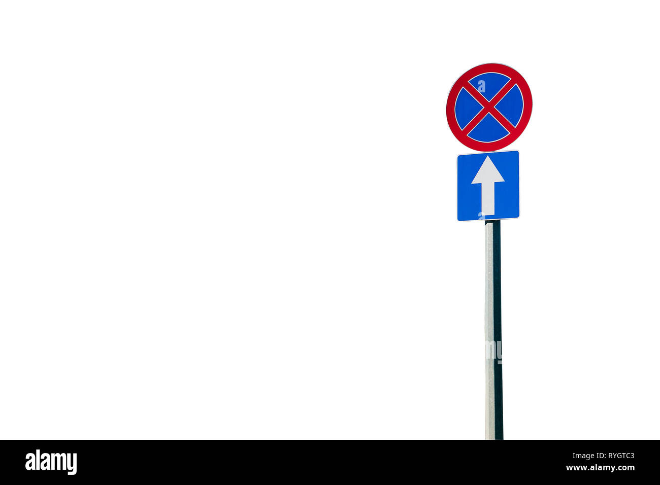 No parking or no stopping and one way road signs on white background ...