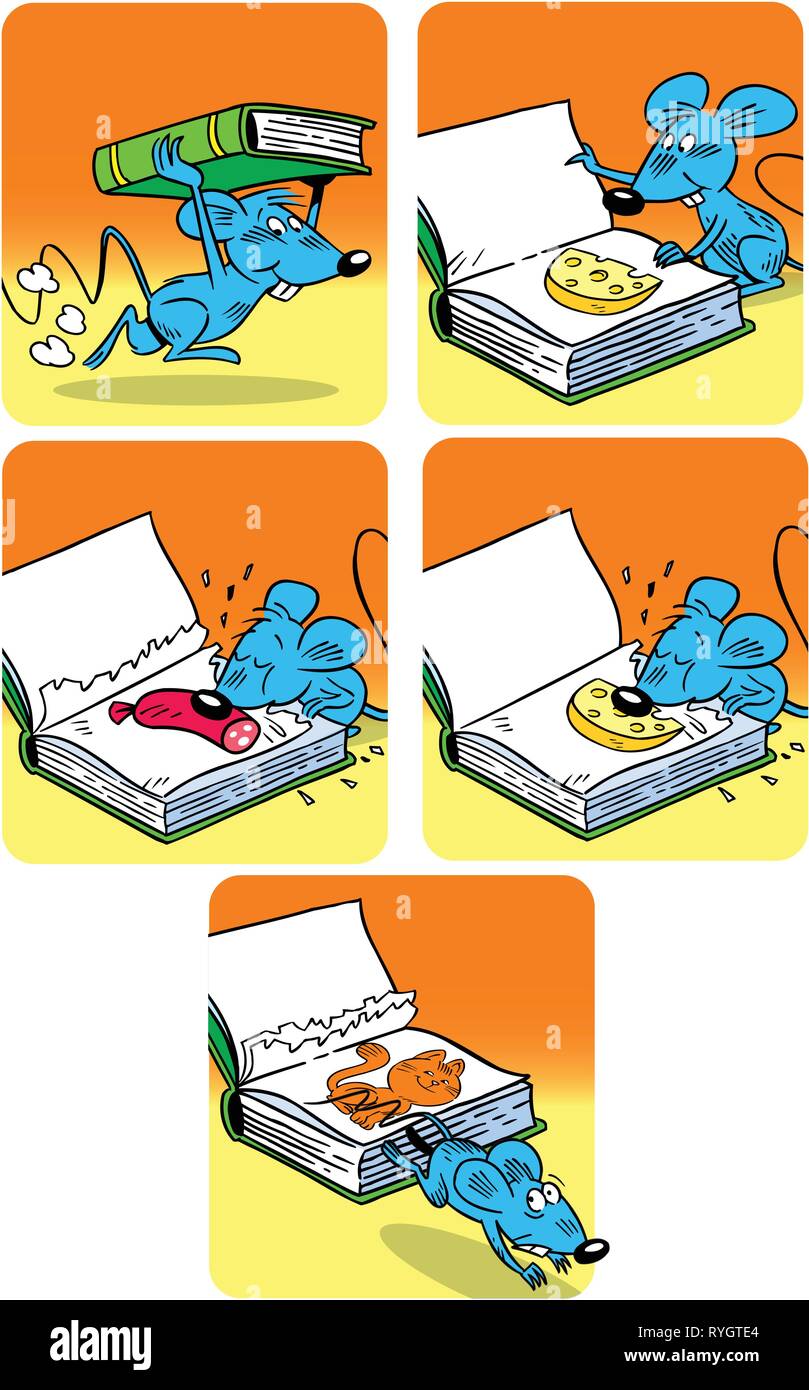 The illustration shows comic adventure mouse cartoon , on separate ...