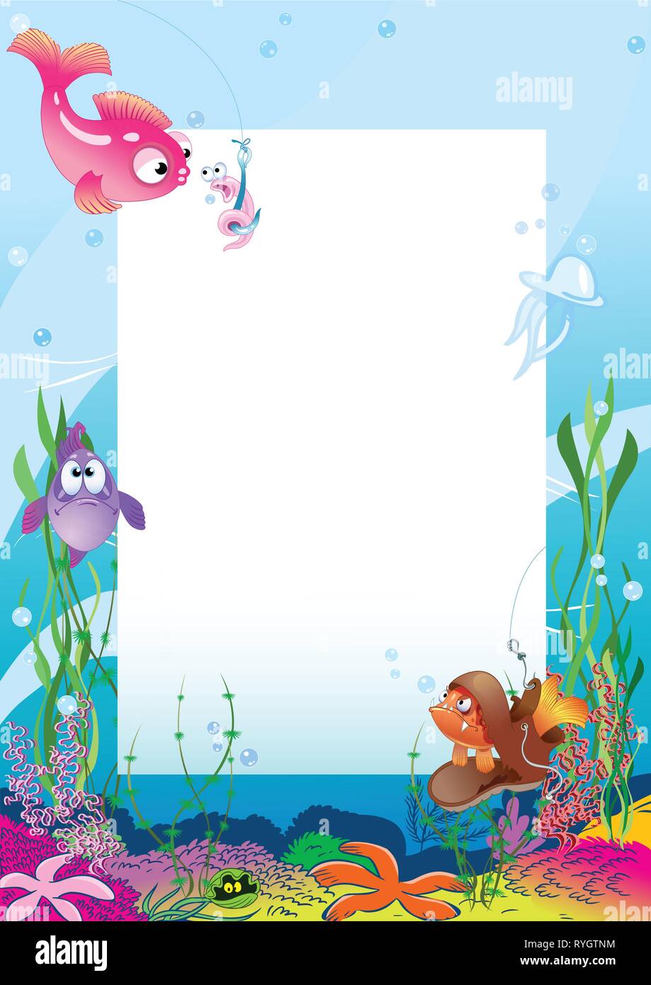 The illustration shows the frame against the background of various sea ...