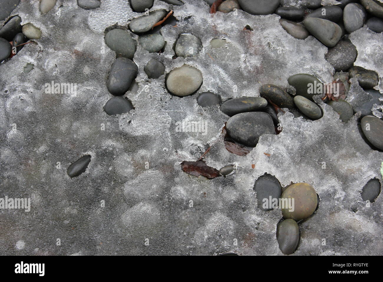 River rocks frozen in ice create a zen and and Feng shui effect Stock ...