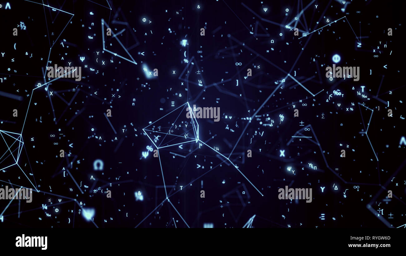 Digital mathematical symbols 3D illustration. Abstract futuristic background with math and ...