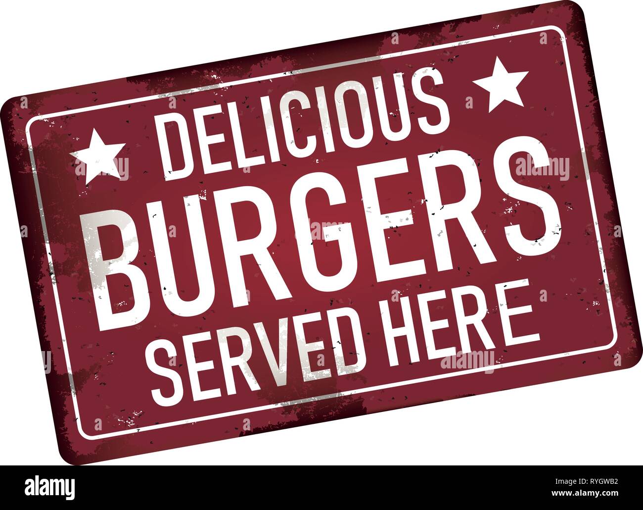 delicious burgers served here rusty metal sign web badge Stock Vector ...