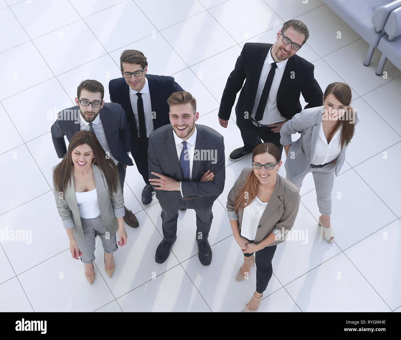 top view.a group of business people standing in a new office Stock ...