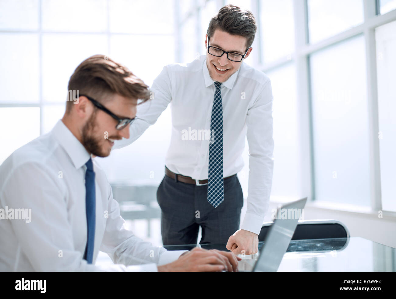 close up. employees discuss ideas for a new business project Stock ...
