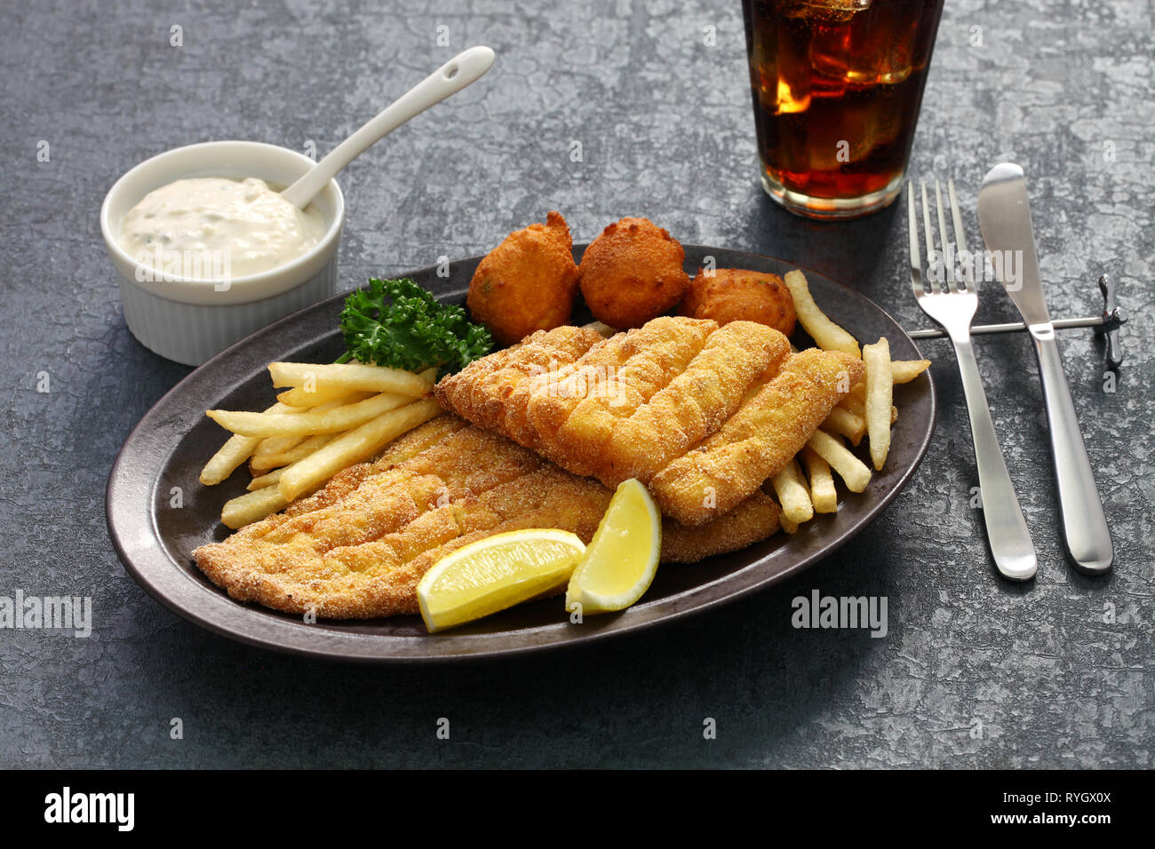 southern fried fish plate, american cuisine Stock Photo - Alamy