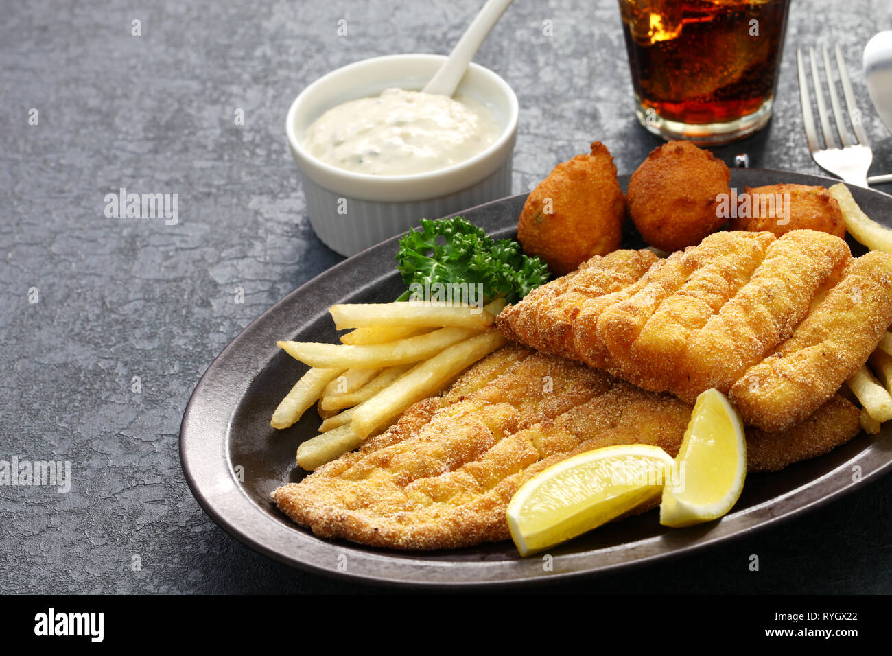 southern fried fish plate, american cuisine Stock Photo - Alamy