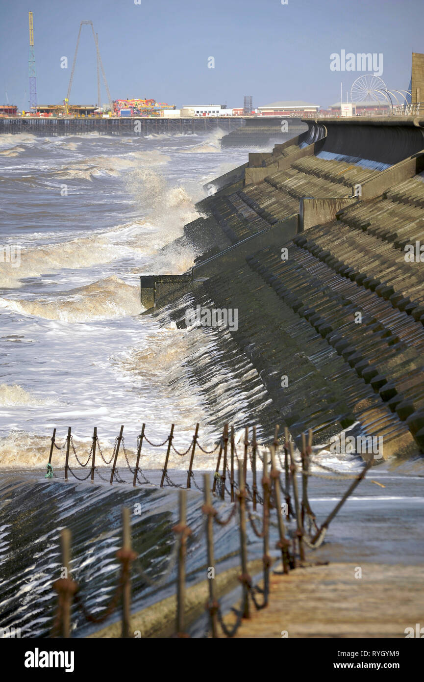 Stormy sea breaking against seawall,South Shore,Blackpool Stock Photo ...