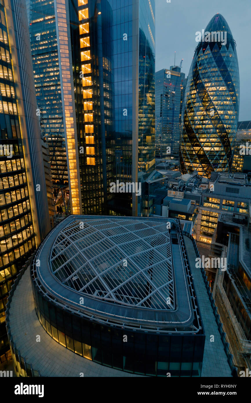 The Gherkin, The Scalpel and Heron Tower from the roof terrace at 120 ...