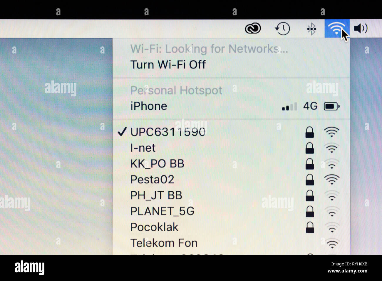 Dropdown wireless network menu on a computer Stock Photo - Alamy