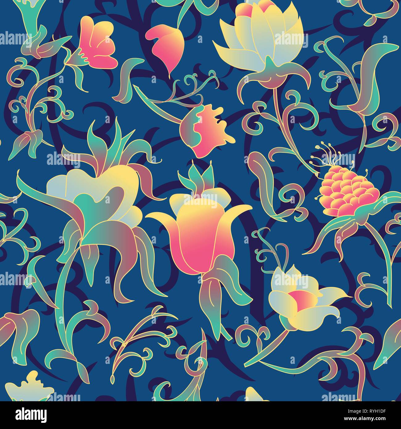 Vector floral seamless pattern. Fantasy Art deco Stock Vector Image ...