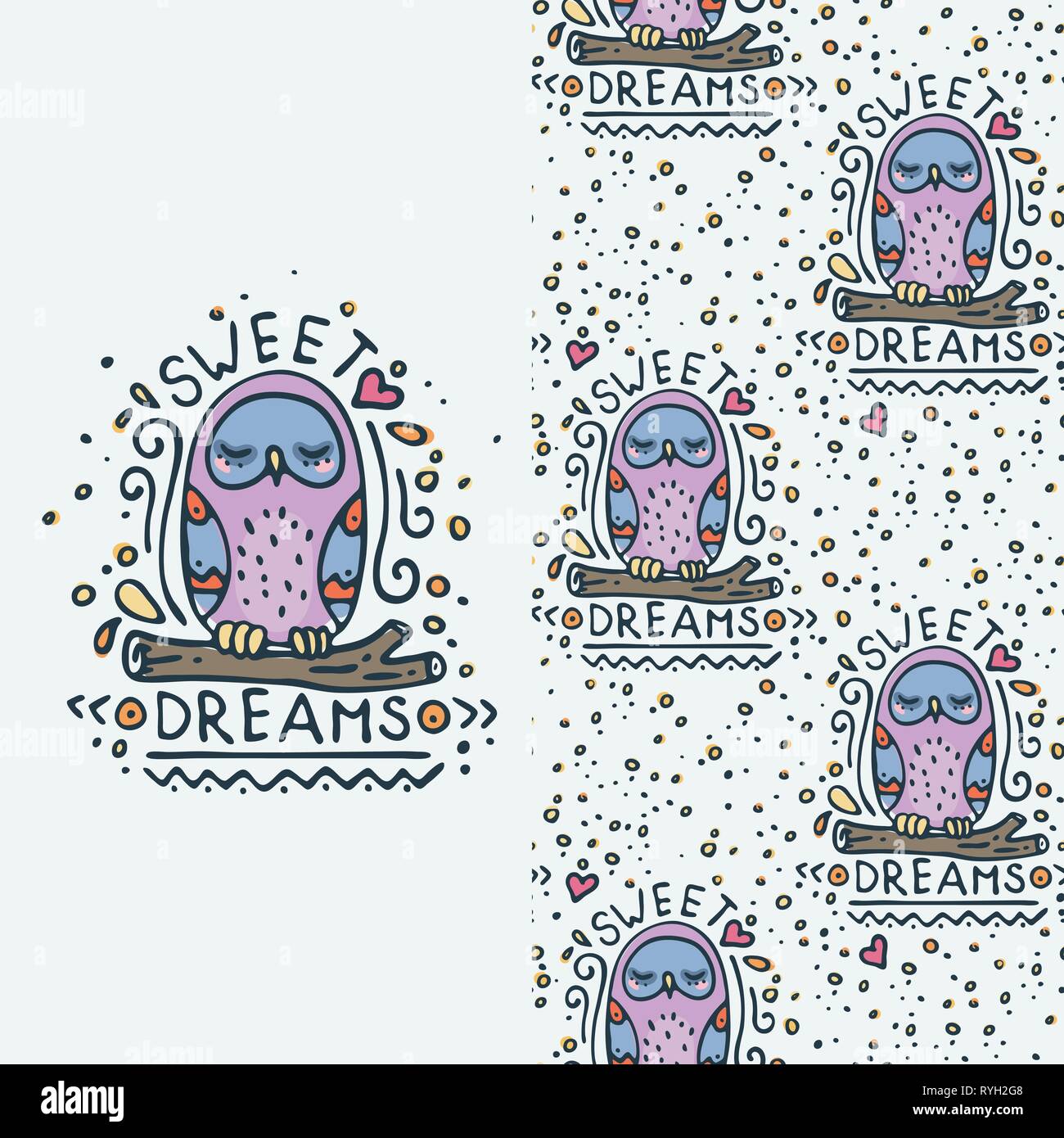 Sweet dreams. Set of seamless cute childish pattern and doodle cut ...