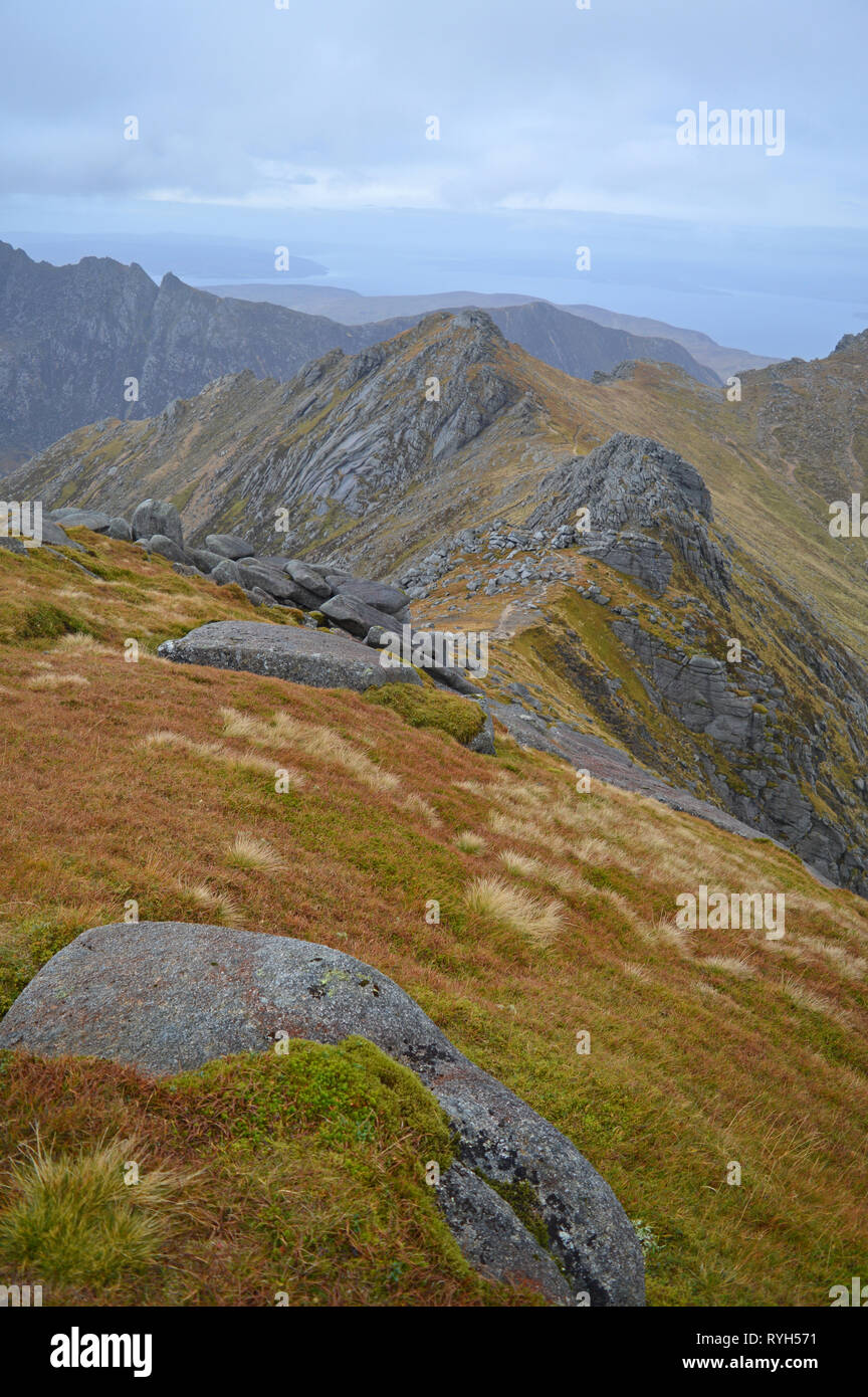 Views on summit of Goatfell towards Caisteal Abhail and Cir Mhor Stock ...