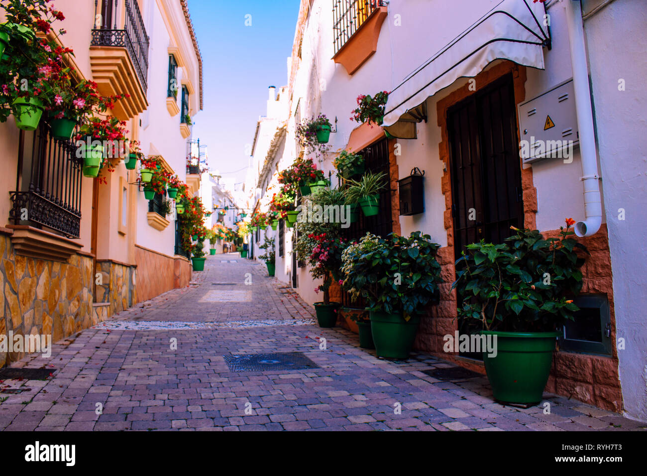 Street. The picturesque street of the city of Estepona. Costa del Sol ...