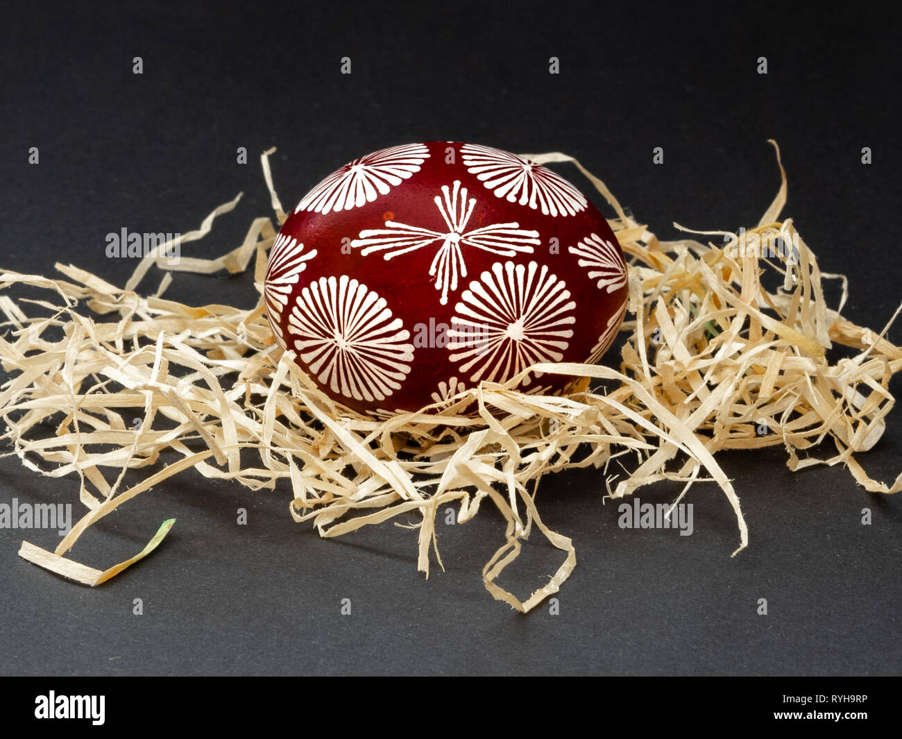 One traditional lithuanian Easter egg natural painted dark red and ...