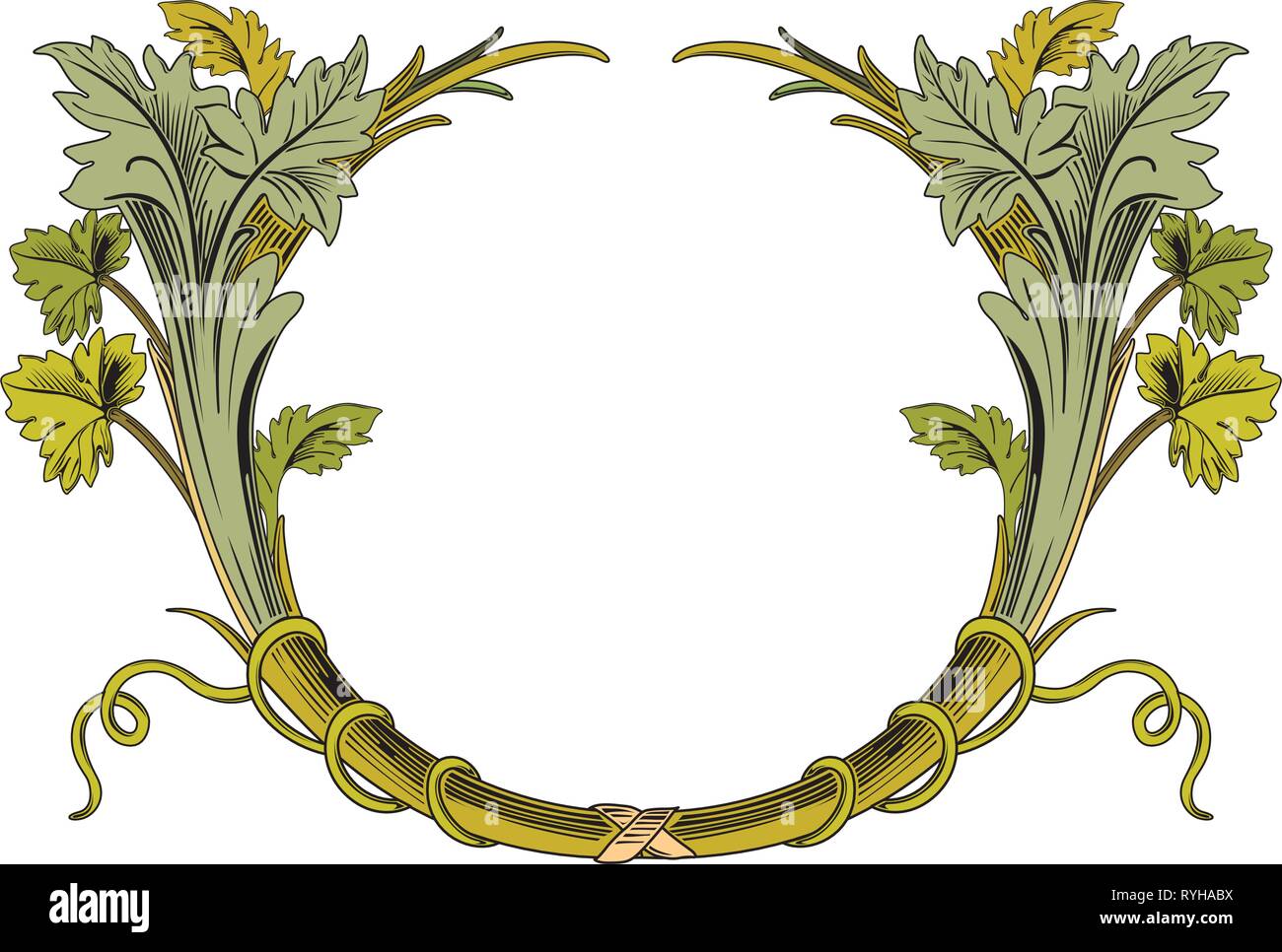 frame of green leaves with laurel wreath with ribbon Stock Vector Image ...