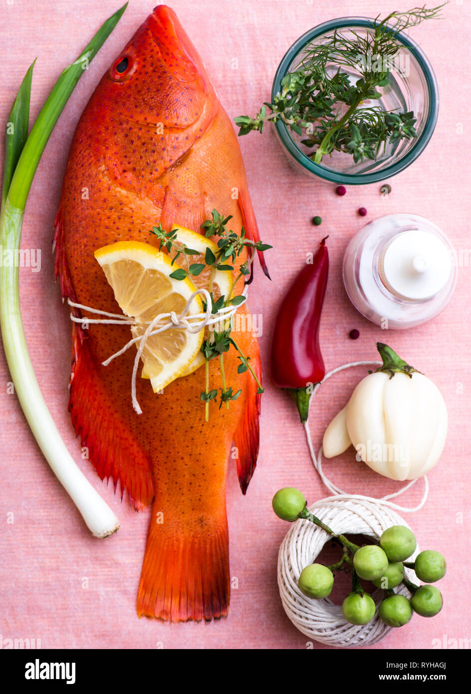 red snapper with ingredients Stock Photo - Alamy