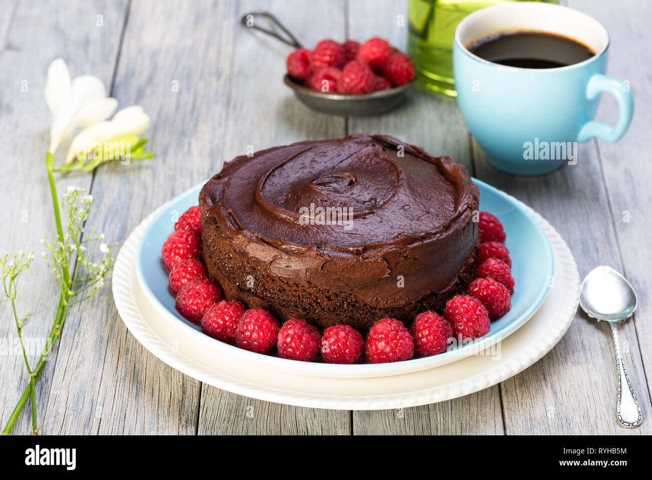 chocolate cake with raspberries Stock Photo - Alamy