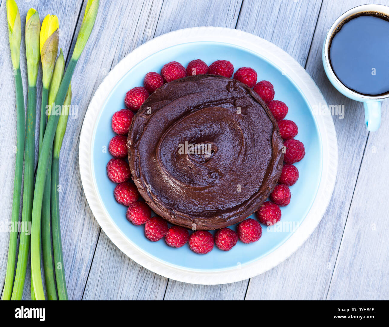 chocolate cake with raspberries Stock Photo - Alamy