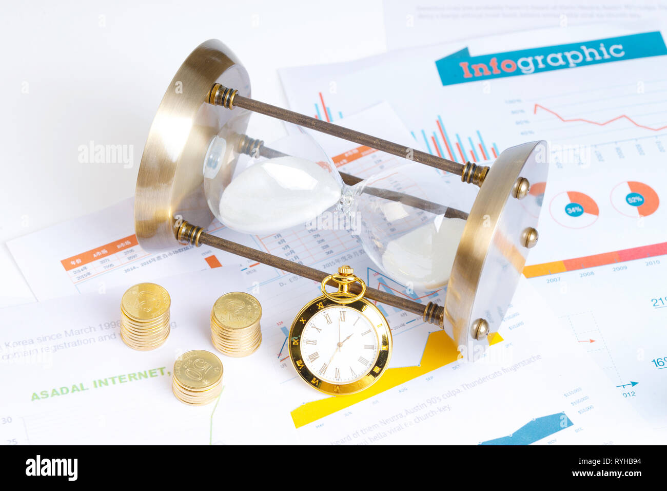 The hourglass and clock Stock Photo - Alamy