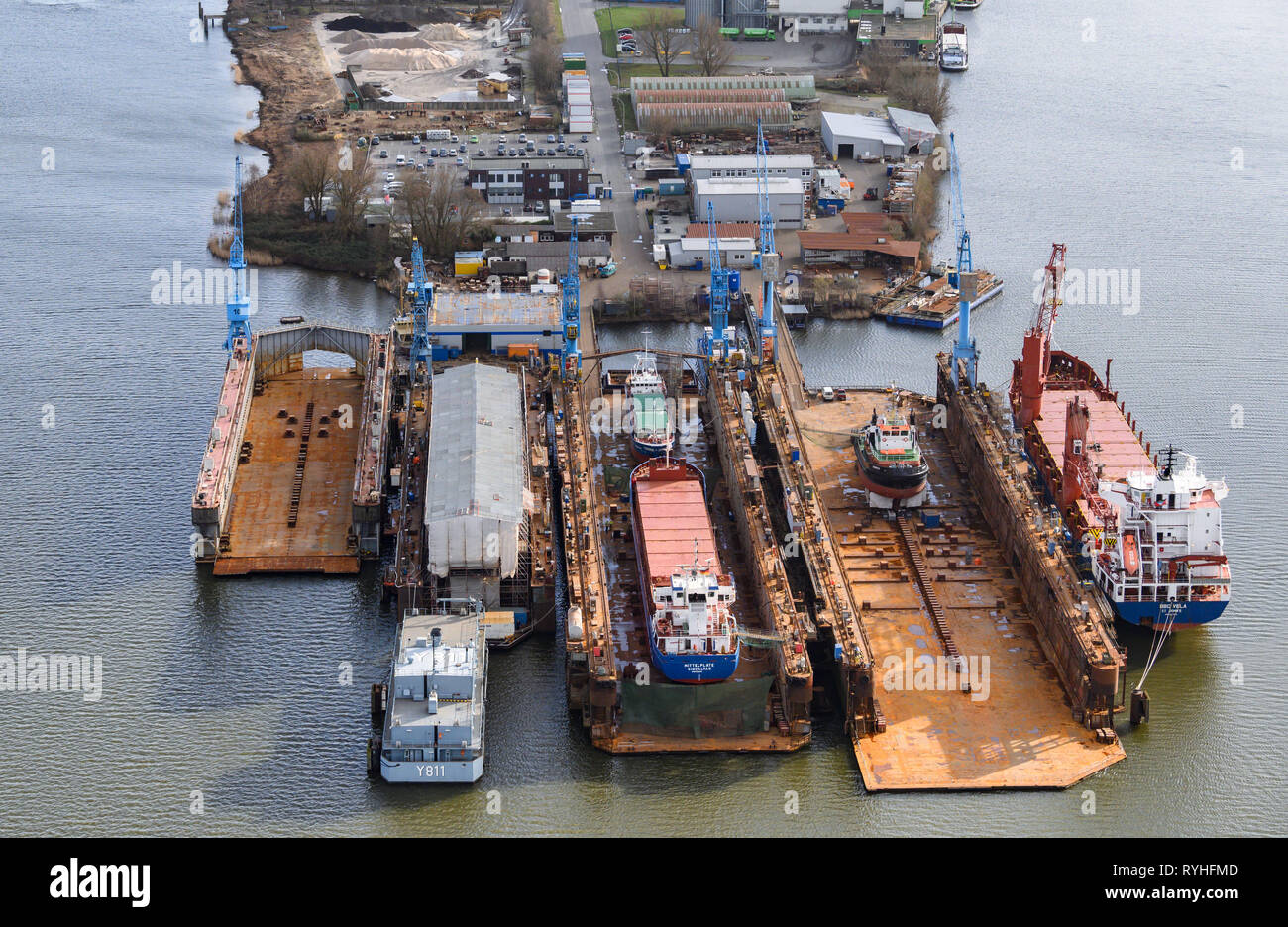 Bremerhaven, Germany. 08th Mar, 2019. An aerial photograph shows the ...