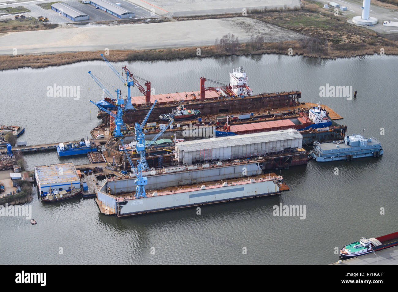 Bremerhaven, Germany. 08th Mar, 2019. An aerial photograph shows the ...