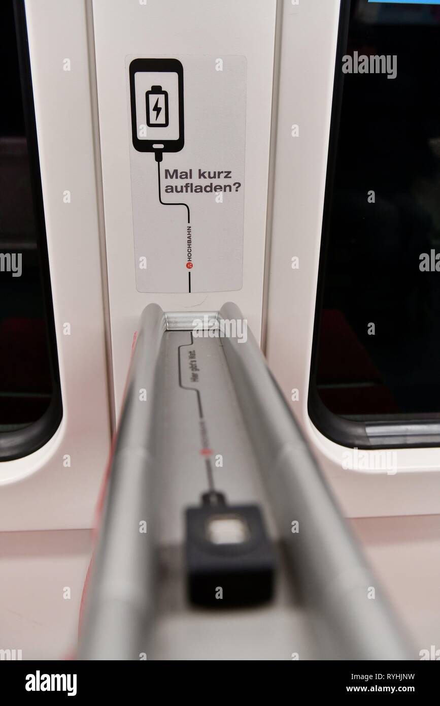 Hamburg, Germany. 05th Mar, 2019. USB charging station in a train ...