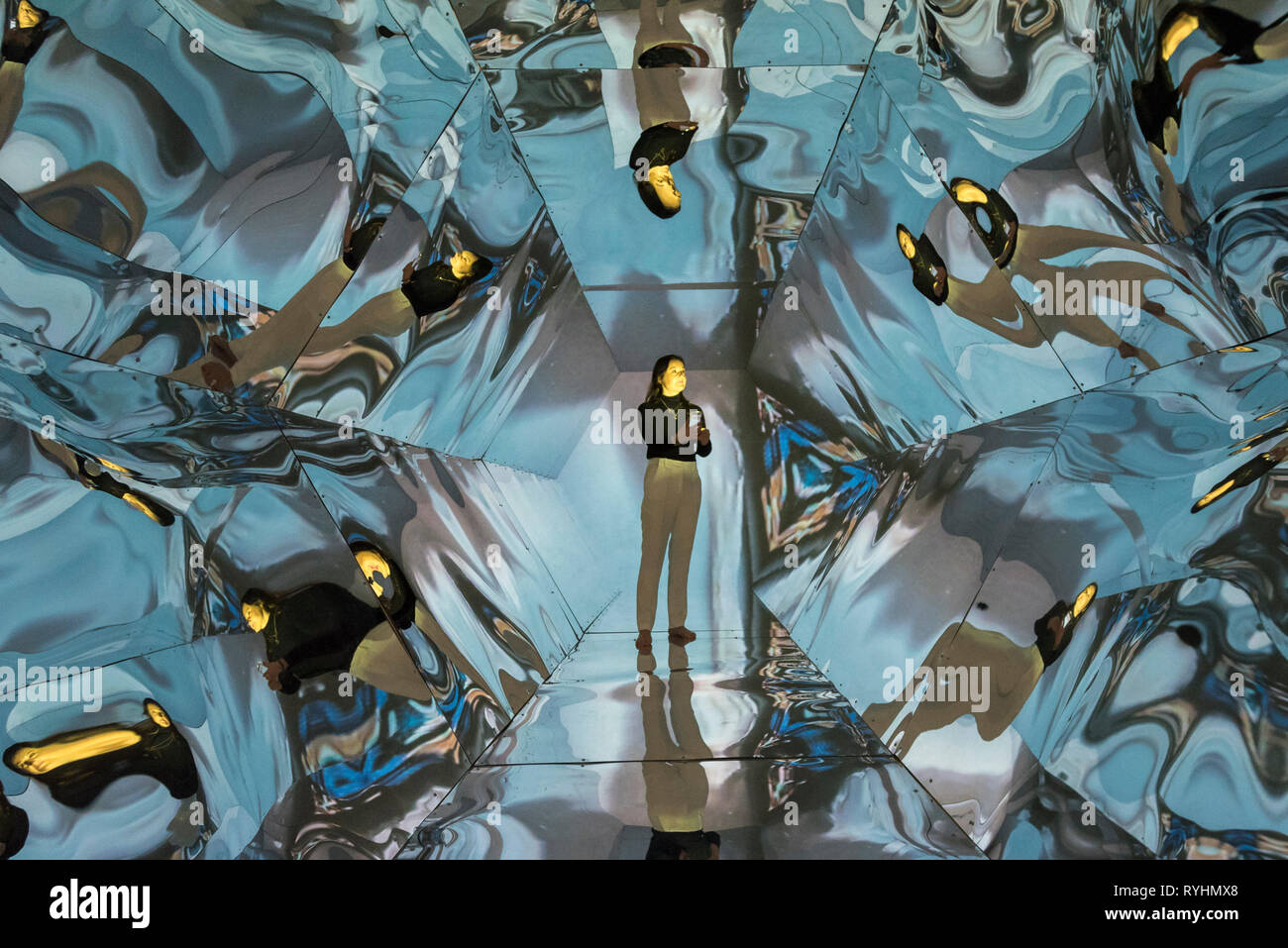 London, UK. 14 March 2019. Artist Laura Buckley poses in her work "Fata ...