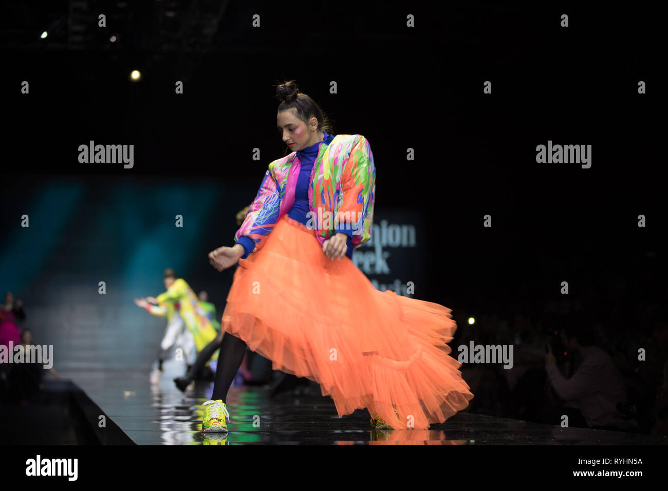 Tel Aviv, Israel. 13th Mar, 2019. A model presents a creation of Shahar ...