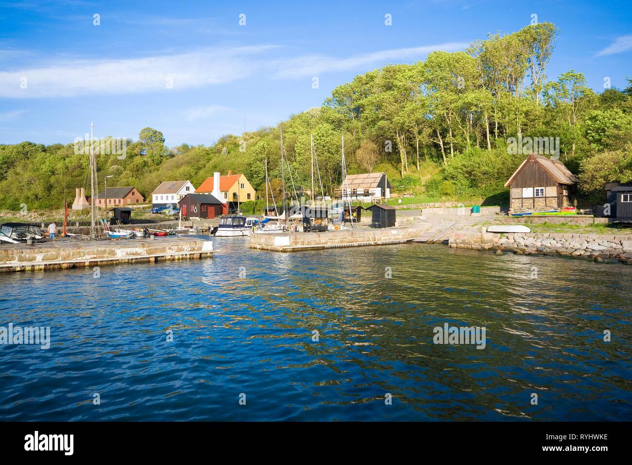 View of fishing hamlet on west coast of Bornholm island, Helligpeder ...