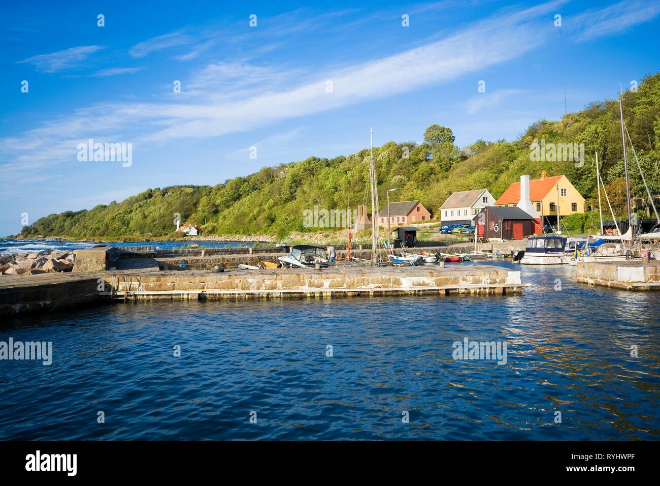 View of fishing hamlet on west coast of Bornholm island, Helligpeder ...