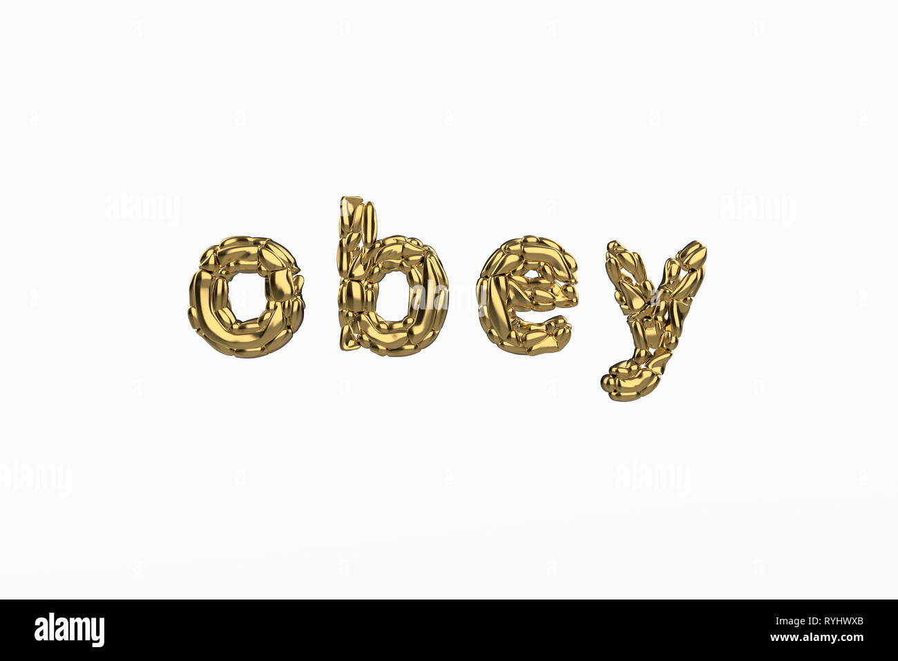 the word OBEY made of braided gold wire isolated on white background 3d ...