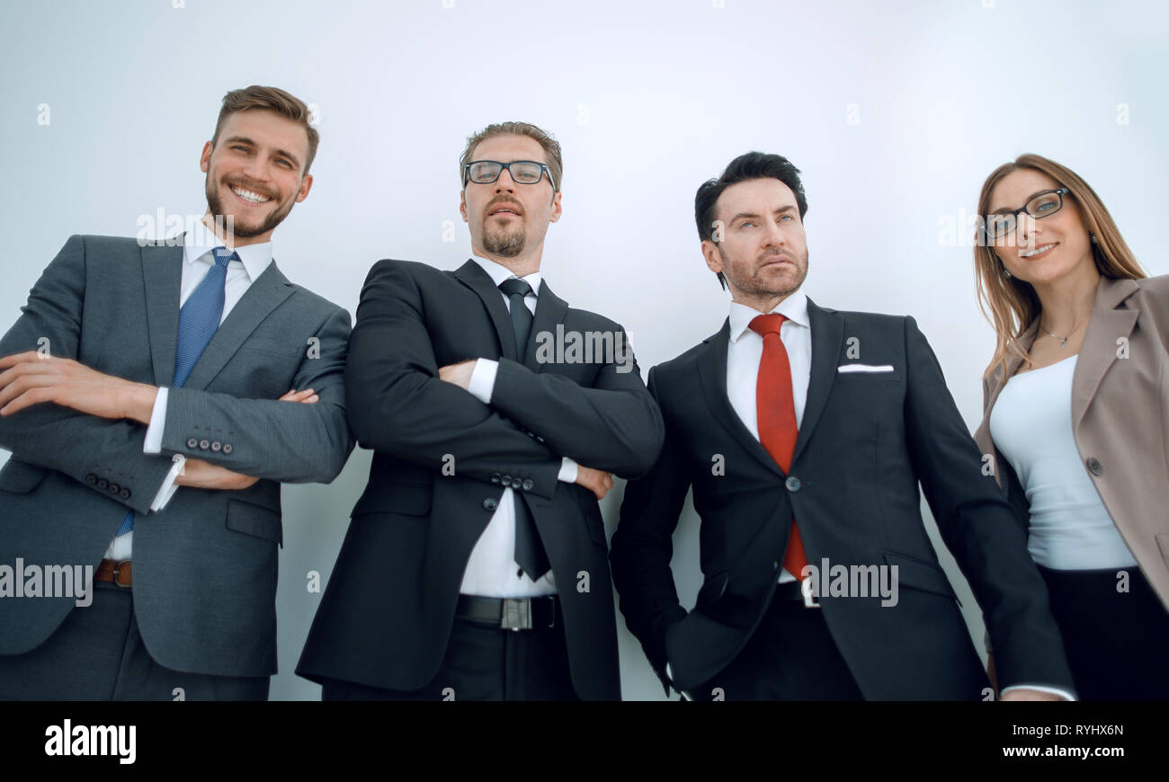 Trade Team standing together against a white background Stock Photo - Alamy