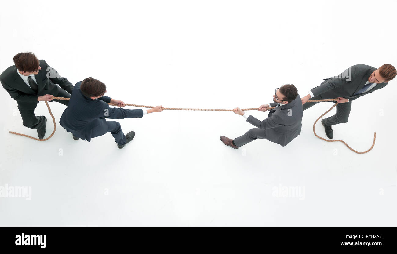 top view.a tug of war between business teams Stock Photo - Alamy