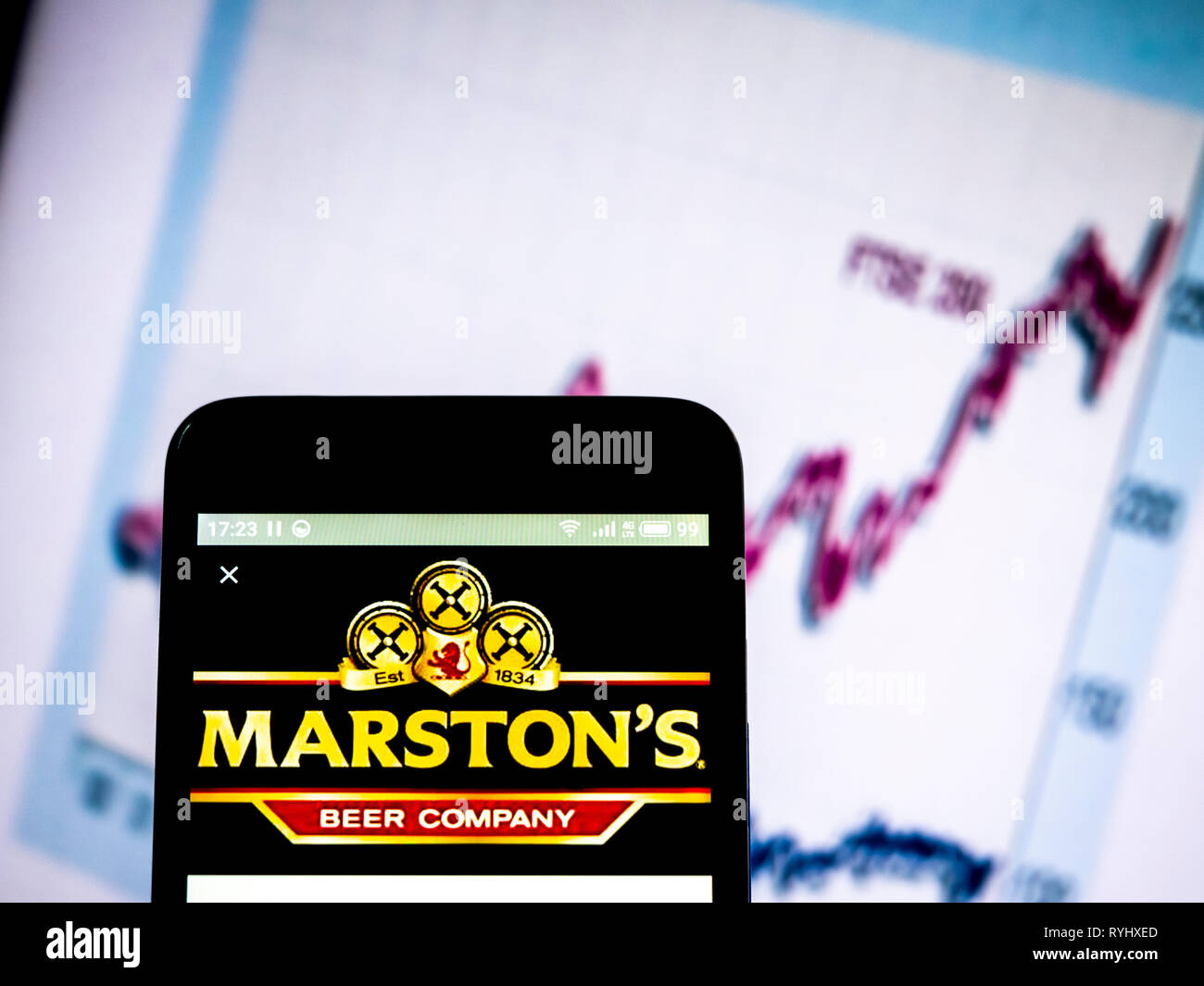 Marston's plc company logo seen displayed on smart phone Stock Photo ...