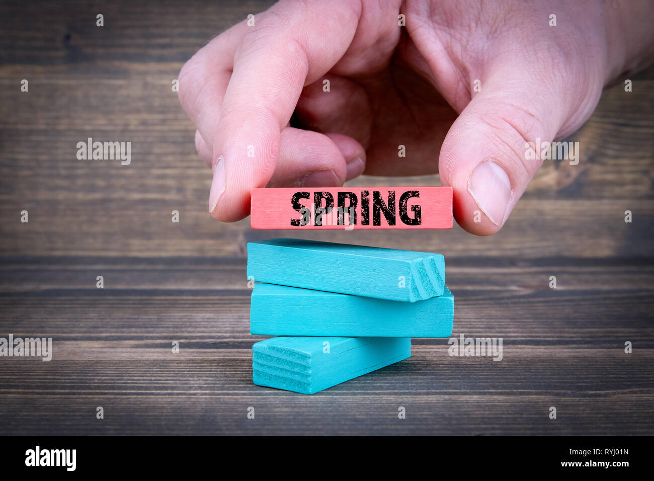 Spring. Concept With Colorful Wooden Blocks Stock Photo - Alamy