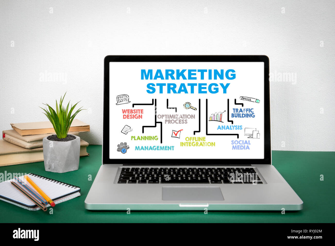marketing strategy Concept. Chart with keywords Stock Photo - Alamy