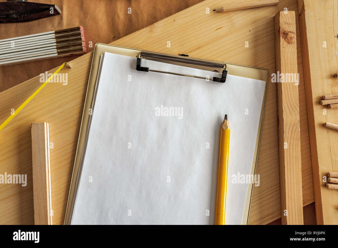 Mock up template clipboard note paper as copy space in woodwork ...