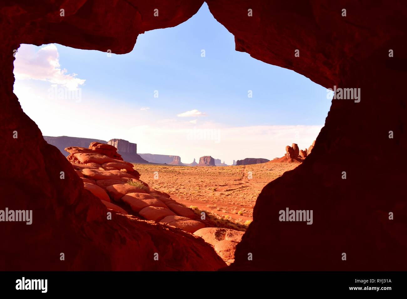 Natural frame window cave. Monument valley view. Arizona landscape ...