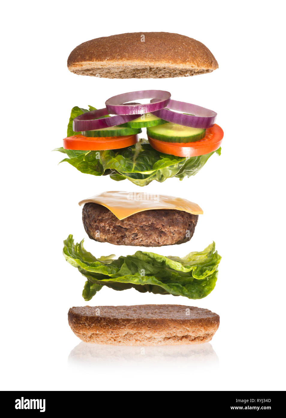 burger in layers floating in the air Stock Photo - Alamy