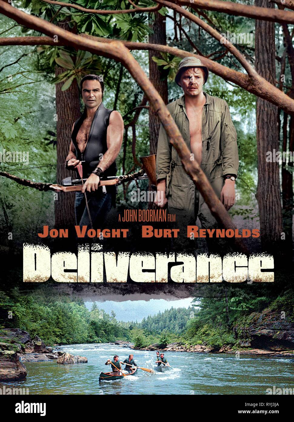 BURT REYNOLDS, JON VOIGHT MOVIE POSTER, DELIVERANCE, 1972 Stock Photo ...