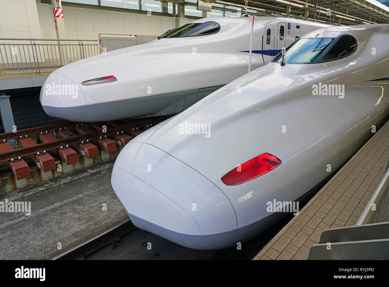 OSAKA, JAPAN -23 FEB 2019- A N 700 high speed bullet shinkansen train ...