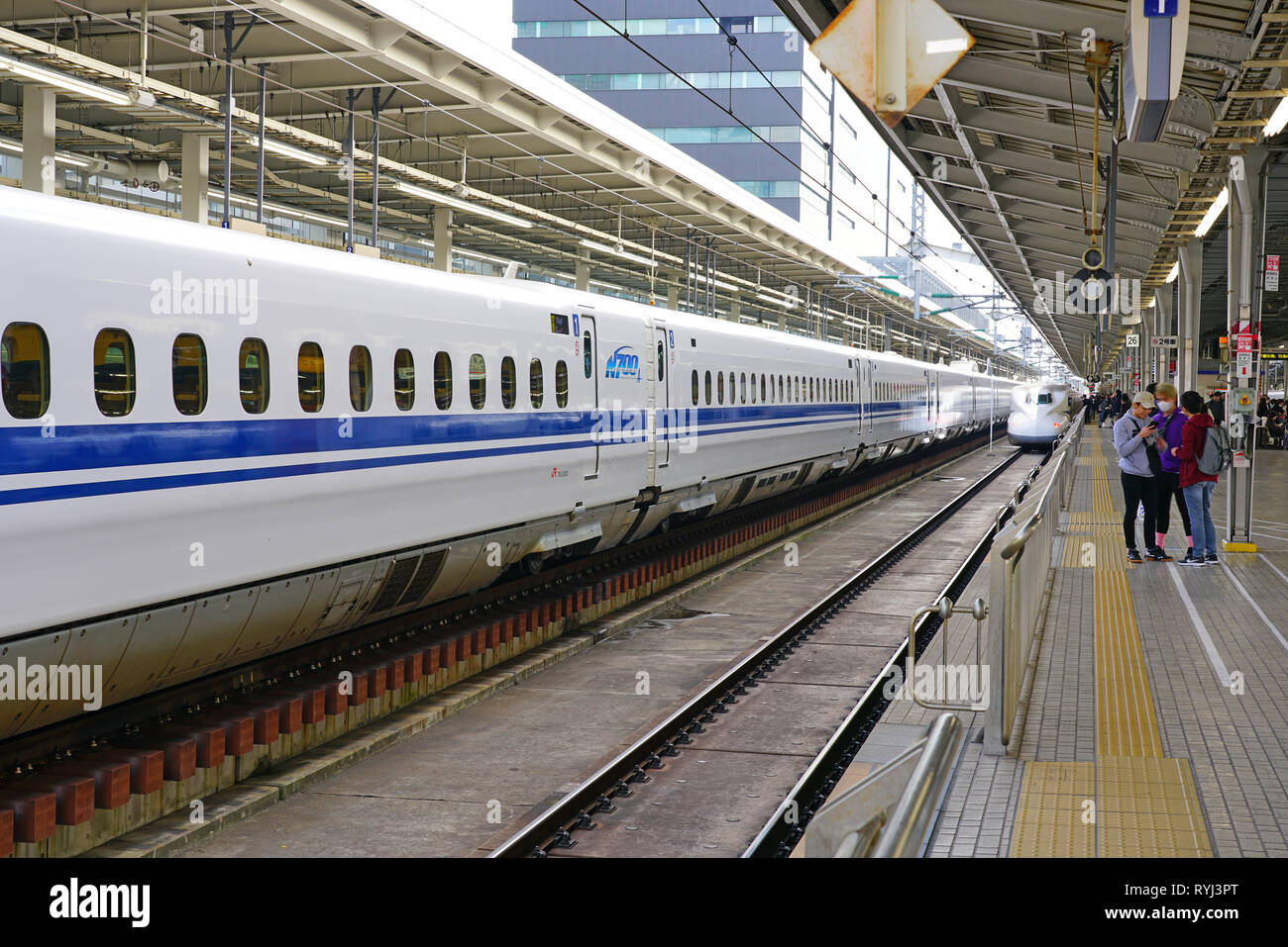 OSAKA, JAPAN -23 FEB 2019- A N 700 high speed bullet shinkansen train ...