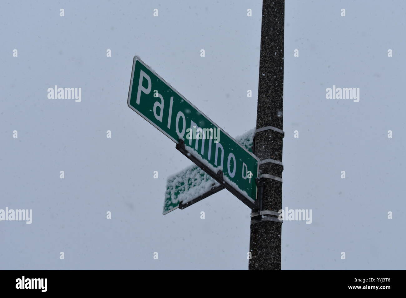 Green sign in snow hi-res stock photography and images - Alamy